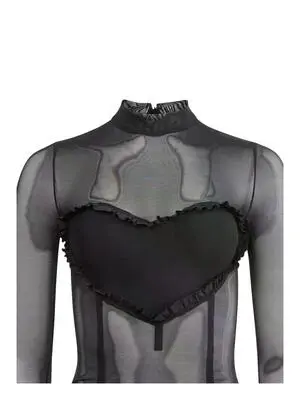 FLEUR DU MAL Fleur Du Mal Black Mesh Ruffle Heart Bodysuit