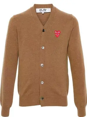 Play Comme Des Garcon Comme Des Garçons Play Heart-Patch Wool Cardigan Brown