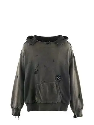 SAINT MXXXXXX Distressed Hooded Sweatshirt - Grey