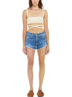 Alanui Fringed Cotton-denim Shorts - Blue