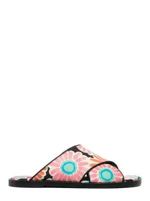 La DoubleJ Daisy-print Criss-cross Flat Sandals - Black