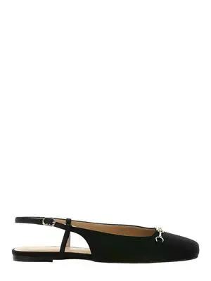 TWINSET Satin Slingback Flat Pumps With Buckle Detail Black