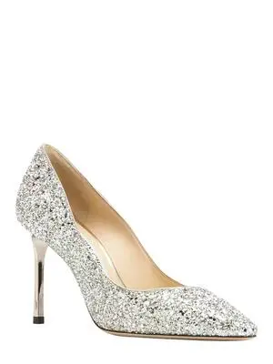 JIMMY CHOO Romy 85 Glitter Fabric Pumps - Silver