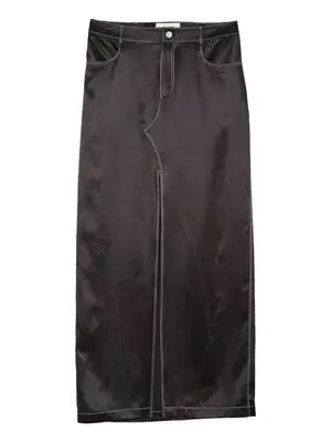 FLEUR DU MAL Silk Maxi Skirt With Contrast Stitching - Black