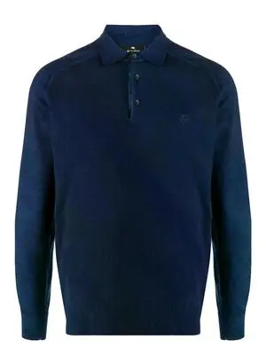 Etro Logo-embroidered Knitted Polo Shirt - Blue