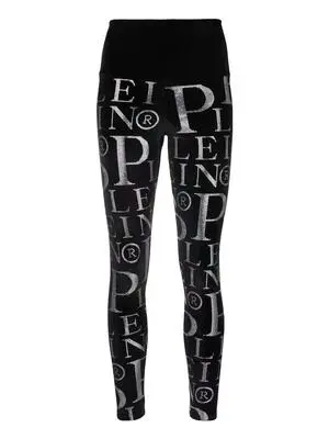 Philipp Plein Velvet Logo-print High-waisted Leggings - Black