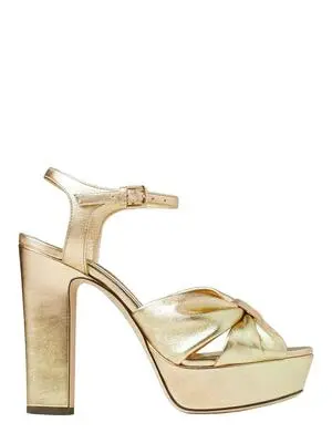 JIMMY CHOO Jimmy Choo Heloise Metallic Finish Block Heel Sandals Gold