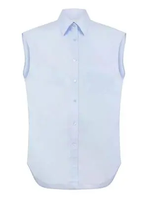 Moschino Sleeveless Shirt With Pointed Collar And Patch Pocket - Blue