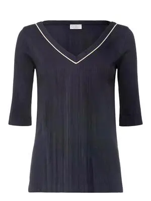 Brunello Cucinelli Monili Detail V-neck T-shirt - Blue