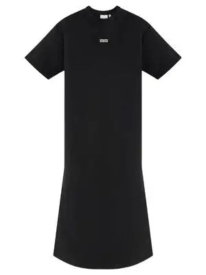 GESTUZ Embroidered Logo Midi Dress With Side Slits - Black