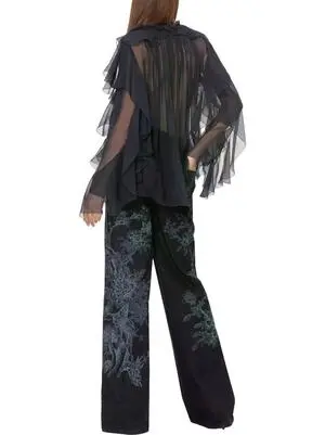 Alberta Ferretti Ruffle Detail Silk Blouse - Blue