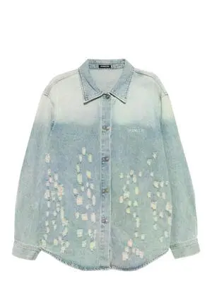 GROUND ZERO Distressed Logo Embroidered Denim Jacket - Blue