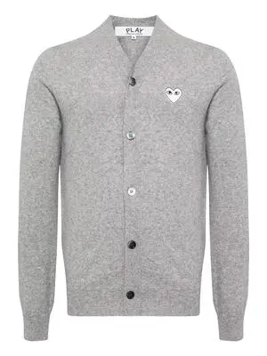 Play Comme Des Garcon Heart-motif Wool Cardigan - Grey