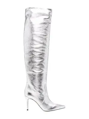SCAROSSO X Brian Atwood Carra Knee-high Metallic-effect Stiletto Boots - Grey