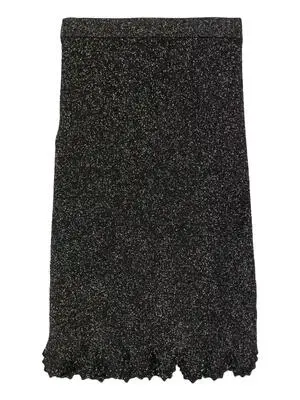 CHLOÉ Chloé Ribbed Knit Metallic Scallop Hem Midi Skirt