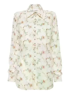 Rabanne Graphic Print Silk Blend Shirt - Neutrals