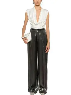Ralph Lauren Acklie Pleated Wide-leg Trousers - Silver