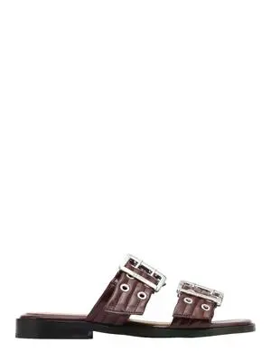 GANNI Leather Double Buckle Sandals - Red