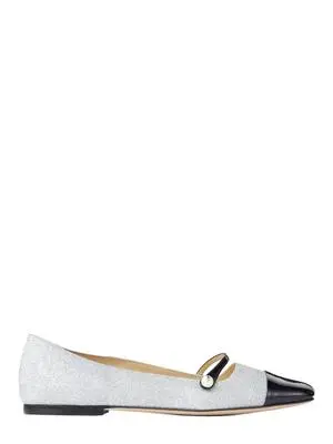 JIMMY CHOO Elisa Glitter Leather Ballerina Flats - Silver