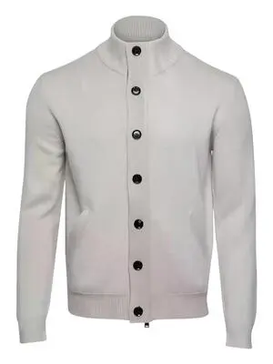 Brioni Cashmere Cardigan With Leather Trim - Neutrals