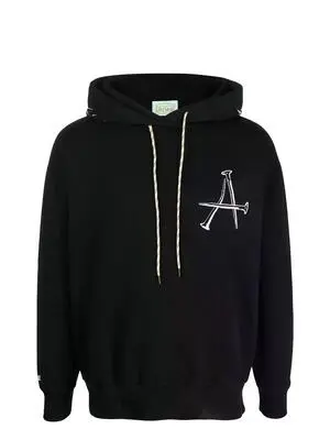 Aries Graphic Print Drawstring Hoodie - Black