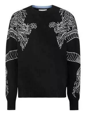 Philipp Plein Dragon Embroidered Wool Jumper - Black