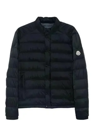 Moncler Quilted Down Jacket With Logo Patch - Blue