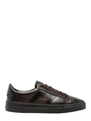 Santoni Calf Leather Logo Debossed Sneakers - Brown