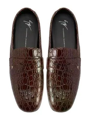 GIUSEPPE ZANOTTI Christophe Crocodile-embossed Loafers - Brown