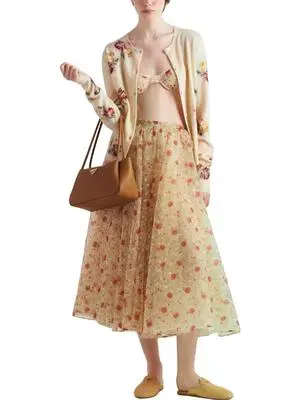 Prada Prada Printed Nylonette Midi Skirt Red