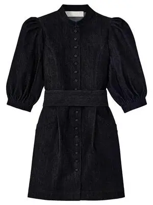 DESTREE Puff Sleeve Button-up Denim Dress - Blue