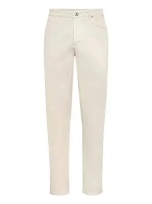 Brunello Cucinelli Beige Stretch-cotton Straight-leg Trousers - Neutrals