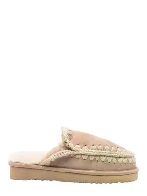 Mou Sheepskin Suede Slip-on Slippers - Neutrals