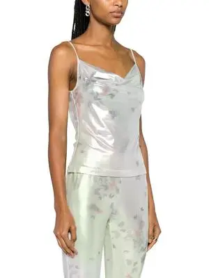 MARGHERITA MACCAPANI Laminated Butterfly Print Cowl Neck Tank Top - Silver