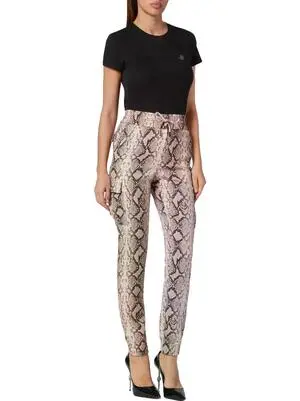 Philipp Plein Snakeskin-print Satin Cargo Trousers - Neutrals