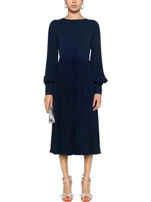 NISSA Pleated Midi Dress With Bishop Sleeves - Blue