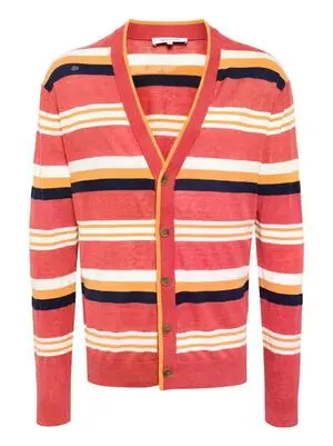 Maison Kitsuné Striped Intarsia-knit V-neck Cardigan - Red