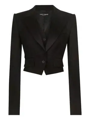 Dolce & Gabbana Gabardine Cropped Jacket With Peak Lapels - Black