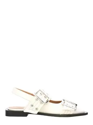 GANNI GANNI Buckled Pointed-Toe Ballerina Shoes Neutrals