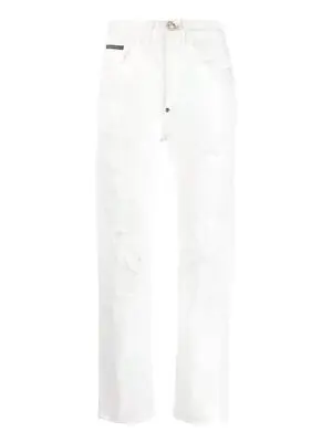 Philipp Plein Sequined Mom-fit Distressed Jeans - Neutrals