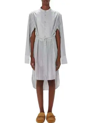 JW Anderson Belted Tuxedo Shirtdress With Vertical Stripe Print - Grey