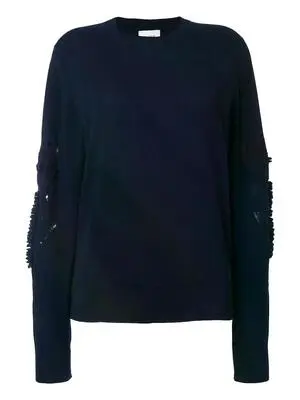BARRIE Barrie Round Neck Pullover With Embroidered Sleeves Blue