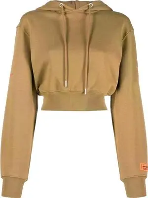 Heron Preston Cropped Hoodie With Slogan Print - Brown