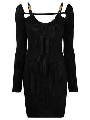 Gcds Cold-shoulder Knitted Mini Dress - Black