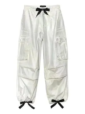 PURPLE BRAND Metallic Cargo Trousers With Bow Detailing - Silver