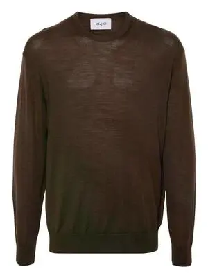 D4.0 Fine Knit Wool Crew Neck Jumper - Brown