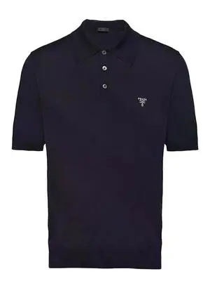 Prada Logo-embroidered Wool Polo Shirt - Blue