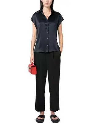 Vince Vince Short-Sleeve Silk Shirt Blue