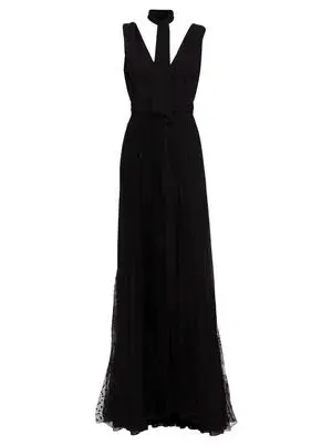 SAIID KOBEISY Sleeveless V-neck Pleated Gown - Black