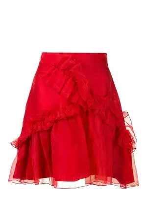MACGRAW Ruffled Silk Skirt - Red